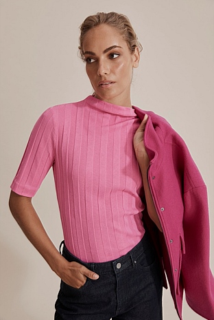 French Rose Button Back Rib Top - Natural Fibres | Country Road