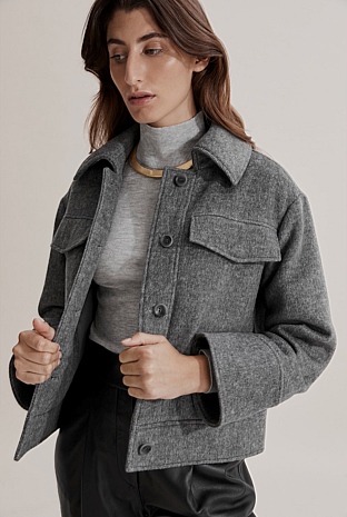 Charcoal Twill Wool Boxy Jacket - Jackets & Coats | Country Road