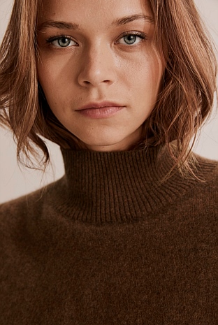 Hazelnut Brushed Cashmere Roll Neck Knit - Natural Fibres | Country Road