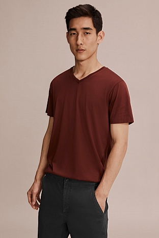 Mahogany Pima Cotton V-Neck T-Shirt - T-Shirts | Country Road