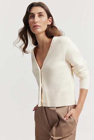 Cream Button Front Cardigan - Natural Fibres | Country Road