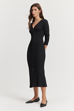 Black Zip-Through Rib Dress - Dresses | Country Road