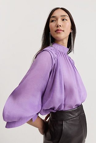 Violet Yoke Detail Blouse - Natural Fibres | Country Road