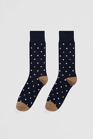 Navy Australian Cotton Blend Spot Sock - Socks | Country Road