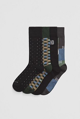 Green Multi Cotton Blend Dad Sock Pack of 5 - Socks | Country Road