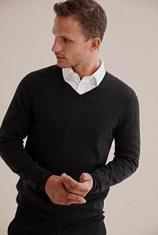 Charcoal Melange Traceable Merino V-Neck Knit - Knitwear | Country Road