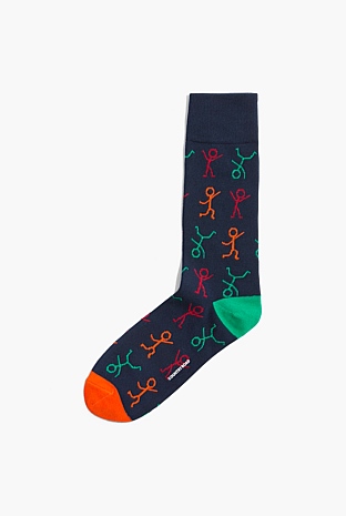 Navy Stick Figure Sock - Socks | Country Road