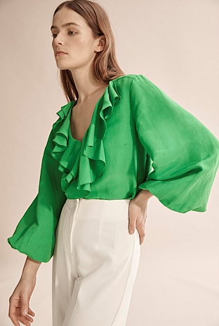 Vivid Green Ruffle Blouse - Shirts | Country Road