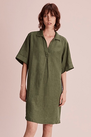 Fern Organically Grown Linen Popover Dress - Natural Fibres | Country Road