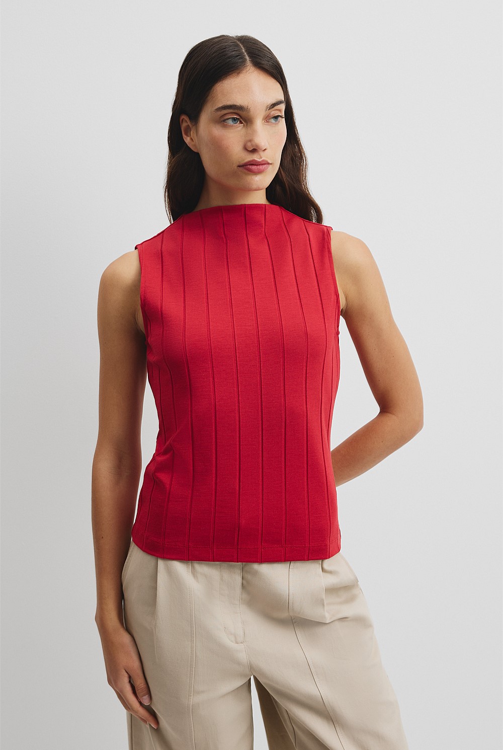 Garnet Mock Neck Rib Tank - Work | Country Road