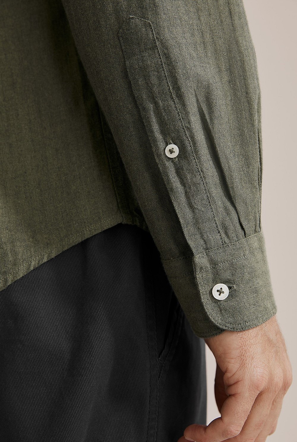 Olive Regular Herringbone Shirt - Natural Fibres | Country Road