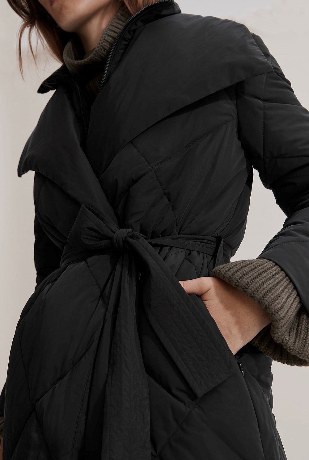 Black Polyester Wrap Longline Puffer - Jackets & Coats | Country Road