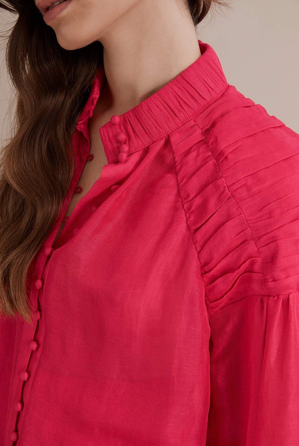Pomegranate Gathered Blouson Blouse - Natural Fibres | Country Road
