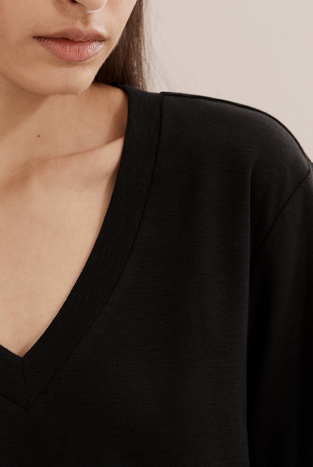 Black Deep V-Neck Cotton Modal T-Shirt - T-Shirts & Tops | Country Road