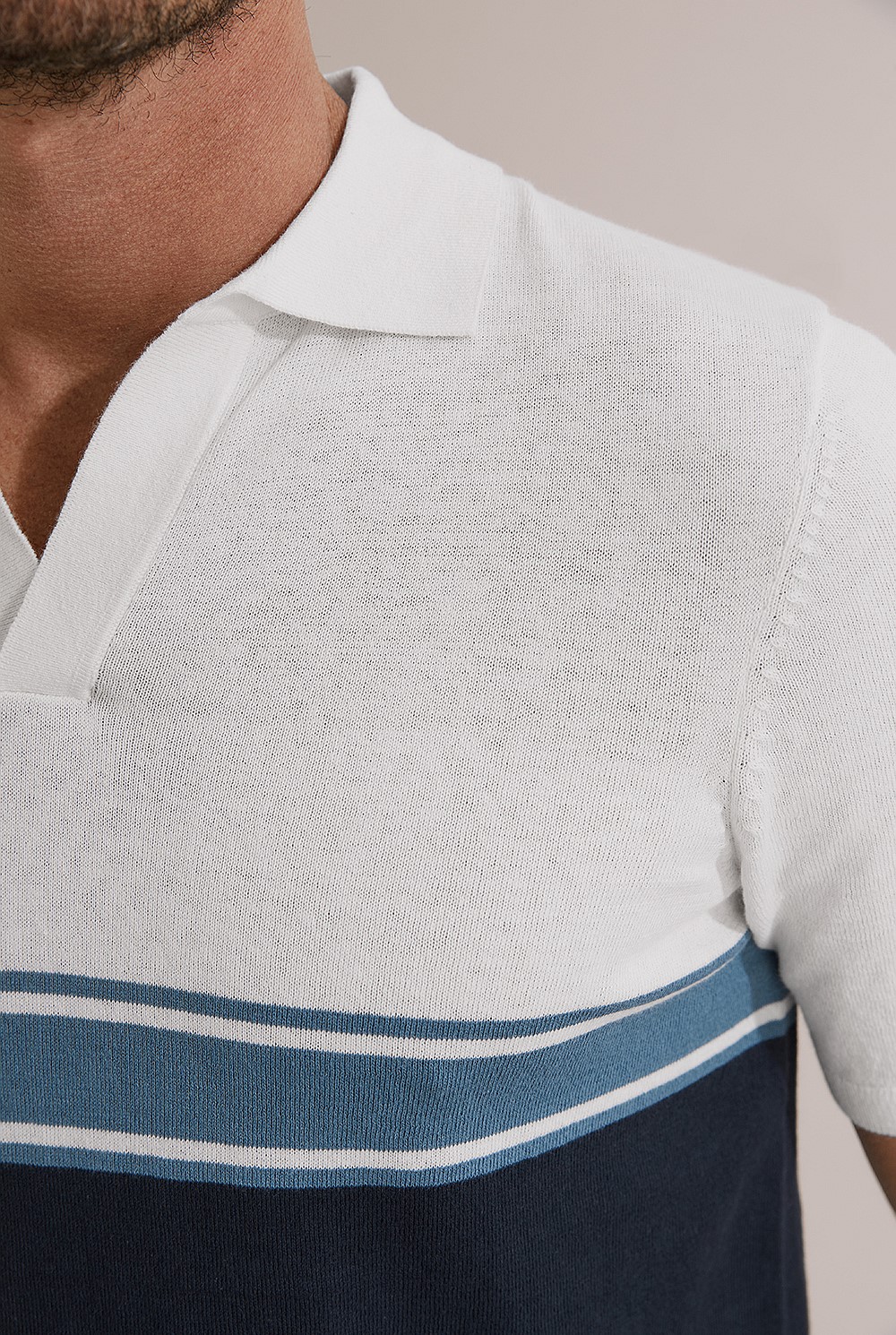 Navy Knit Panel Polo - Knitwear | Country Road