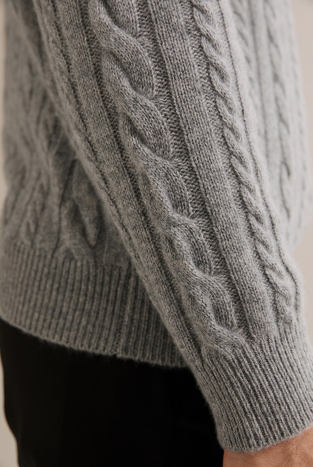Grey Melange Responsible Cashmere Cable Half Zip Knit - Natural Fibres ...