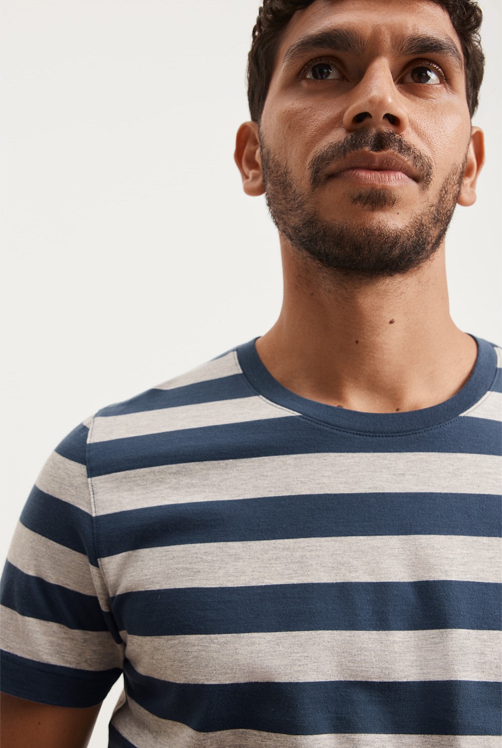 Navy Multi Wide Stripe Pima Crew T-Shirt - Natural Fibres | Country Road