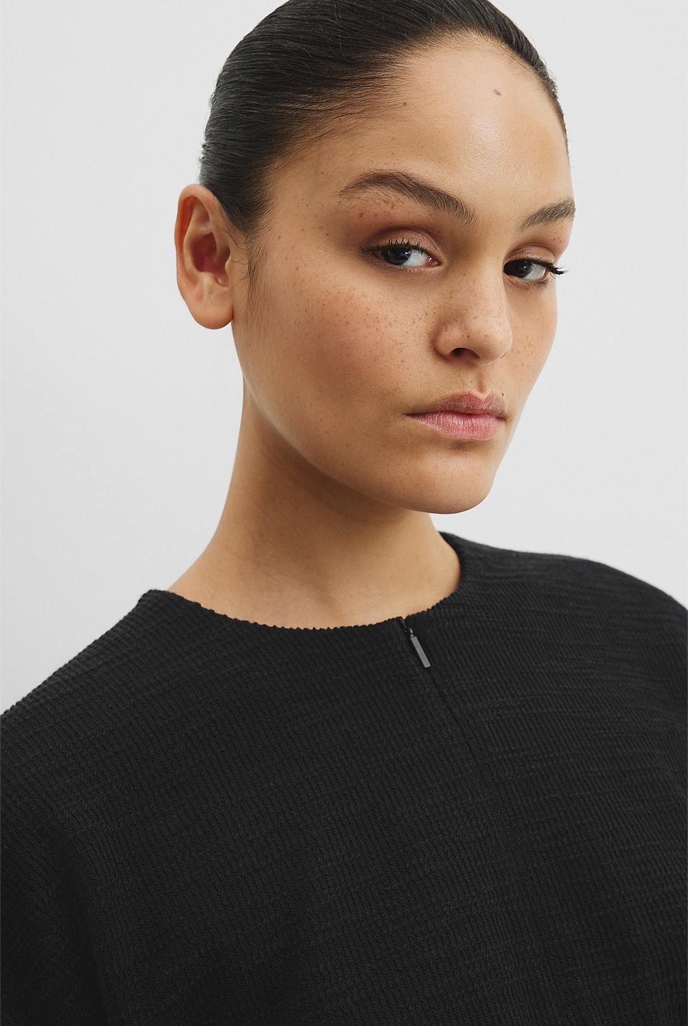Black Texture Zip Neck T-Shirt - T-Shirts & Tops | Country Road