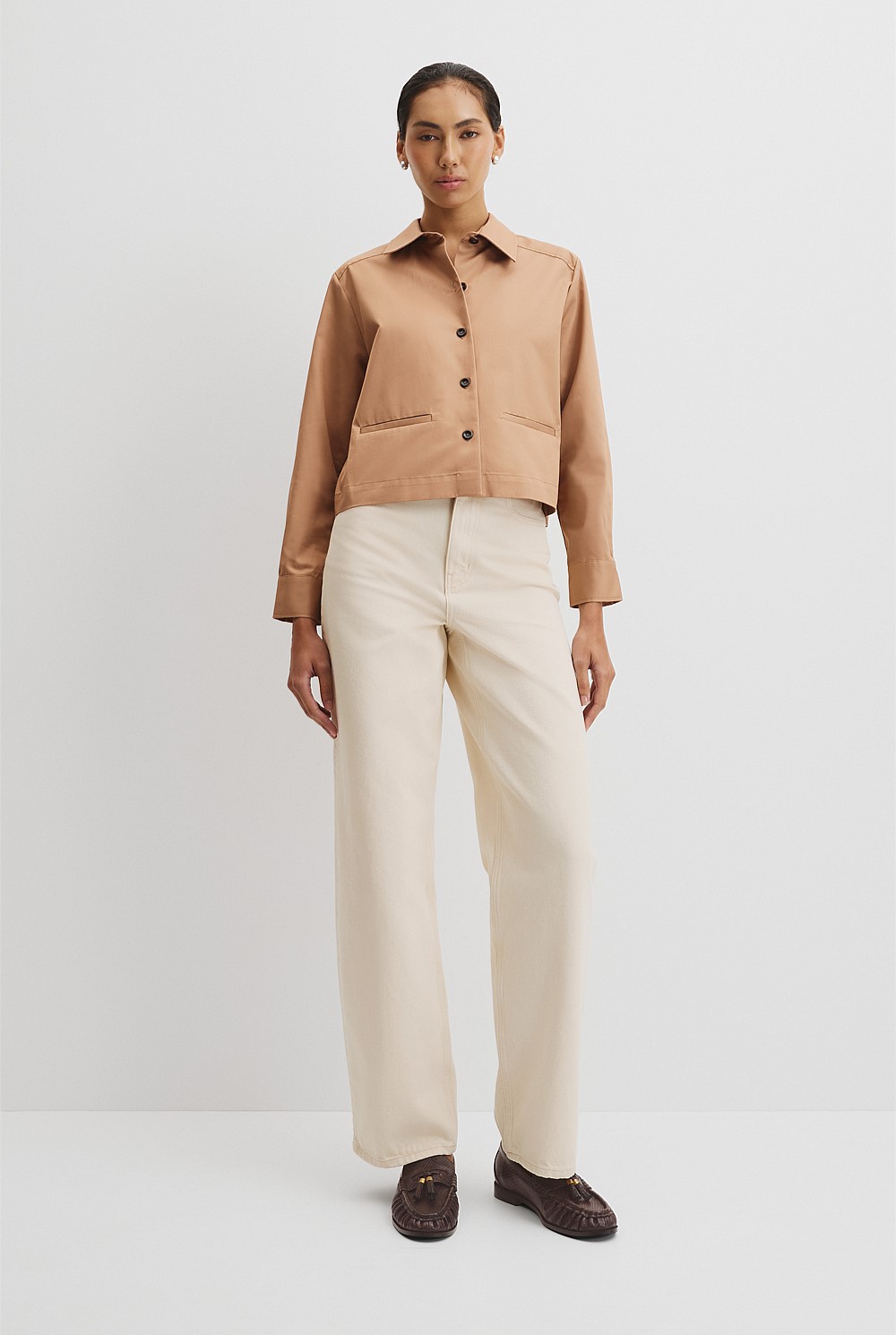 Light Cognac Crop Shacket - Jackets & Coats | Country Road