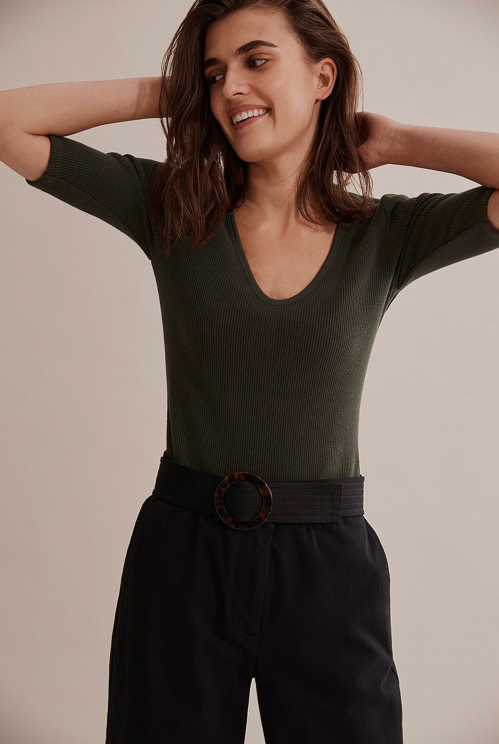 Khaki Rib T-Shirt - T-Shirts & Tops | Country Road