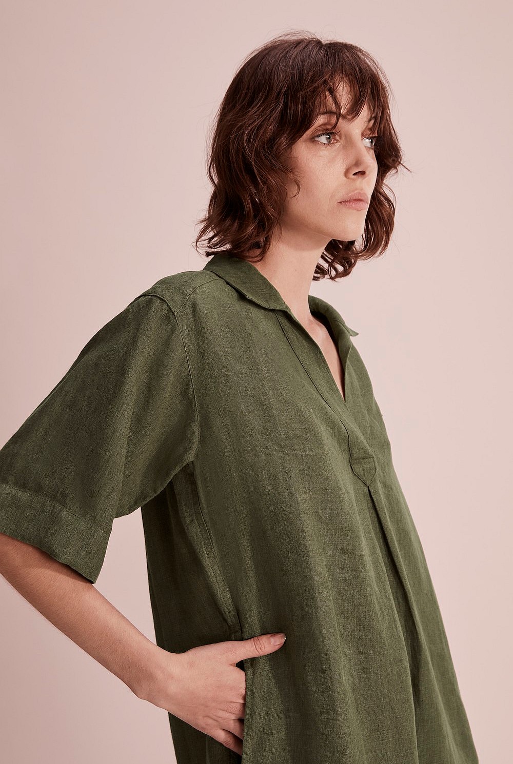 Fern Organically Grown Linen Popover Dress - Natural Fibres | Country Road