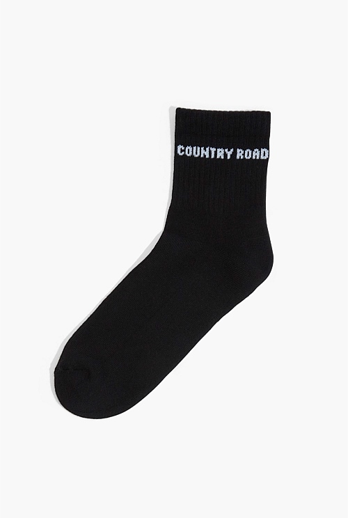 Black Branded Quarter Crew Sock - Socks | Country Road