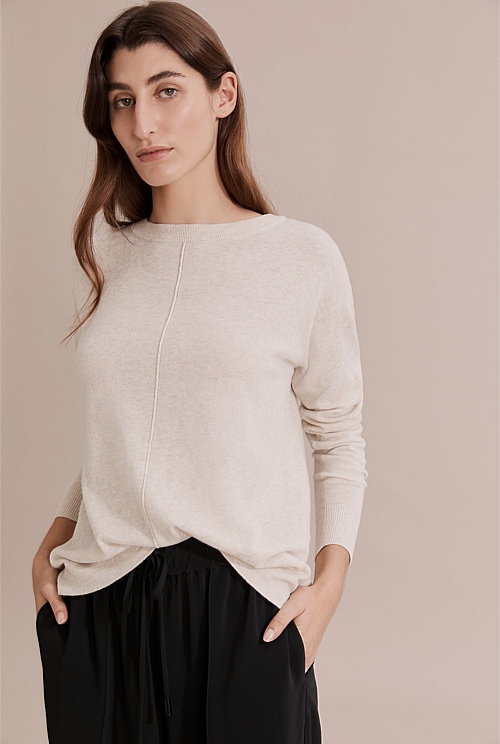 Cloud Melange Cotton Wool Knit Pullover - Natural Fibres | Country Road