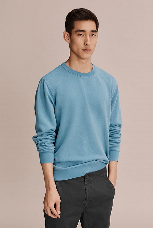 Washed Blue Organically Grown Cotton Terry Garment Dyed Sweat - Natural ...