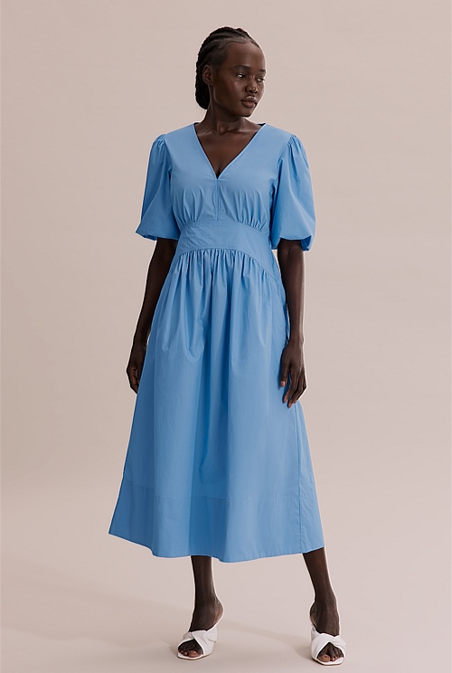 Cornflower Blue Basque Detail Midi Dress - Dresses | Country Road