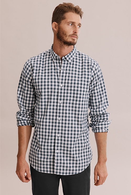 Navy Regular Fit Gingham Shirt - Casual Shirts | Country Road