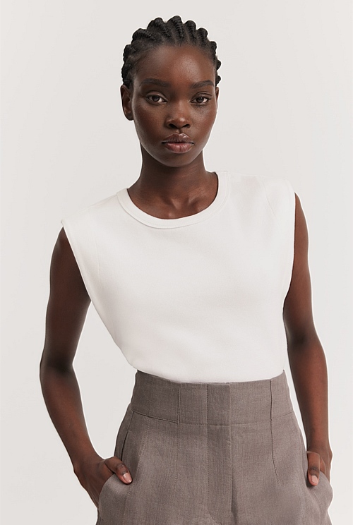 Antique White Fitted Rib Muscle Tank - T-Shirts & Tops | Country Road