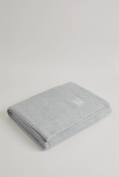 Pale Grey GCS-certified Cashmere Rib Throw - Natural Fibres | Country Road
