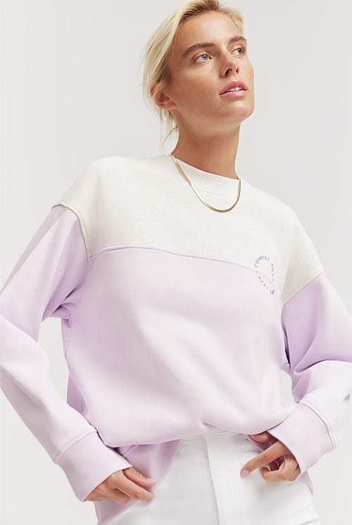 Violet Tint Australian Cotton Colour Block Sweat - Natural Fibres ...