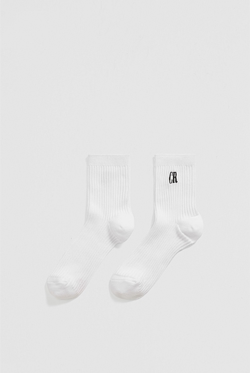 White Rib Quarter Crew Sock - Organically Grown or Recycled | Country Road