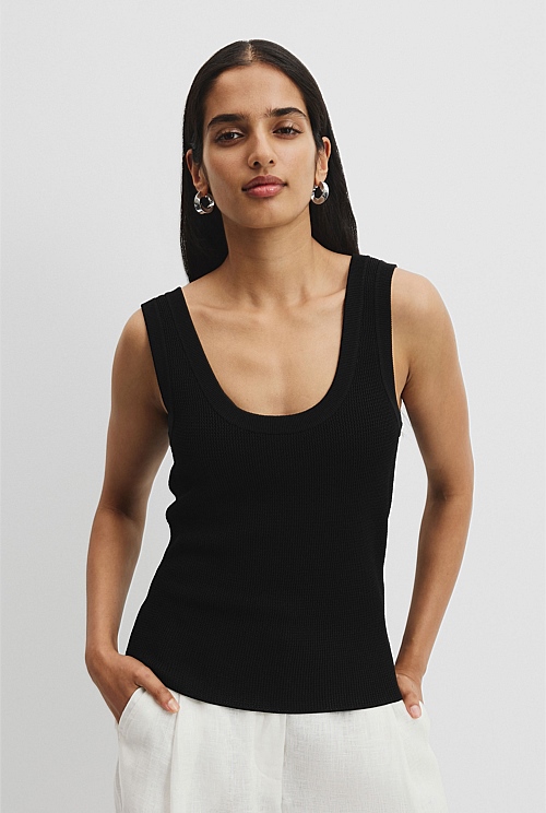 Black Waffle Knit Tank - Knitwear | Country Road
