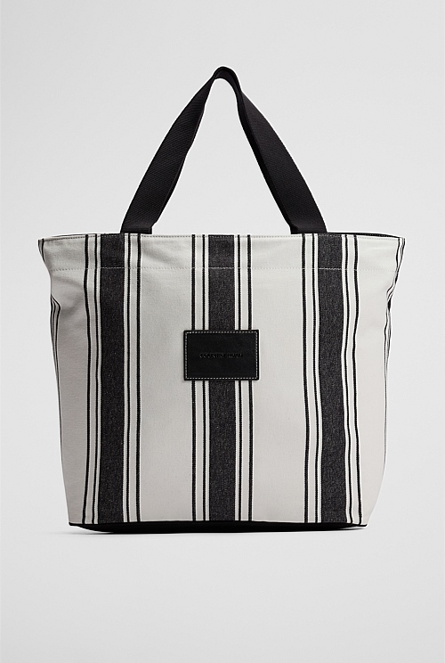Black Australian Cotton Patch Logo Stripe Shopper - Bags | Country Road