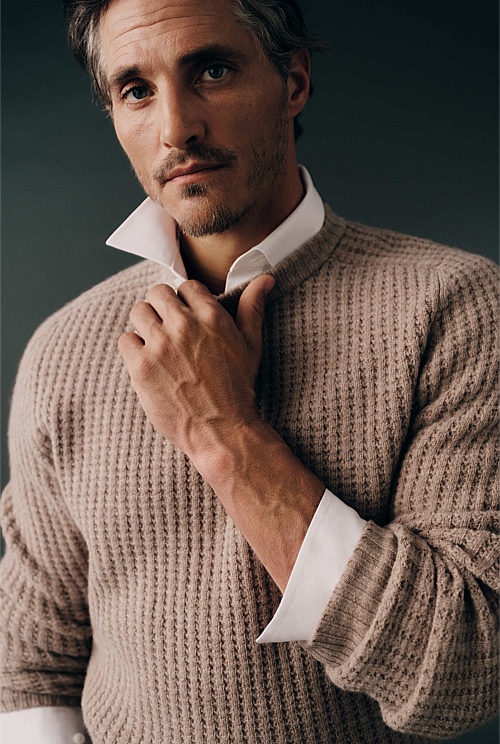 Light Camel Textured Wool Crew Neck Knit - Knitwear | Country Road