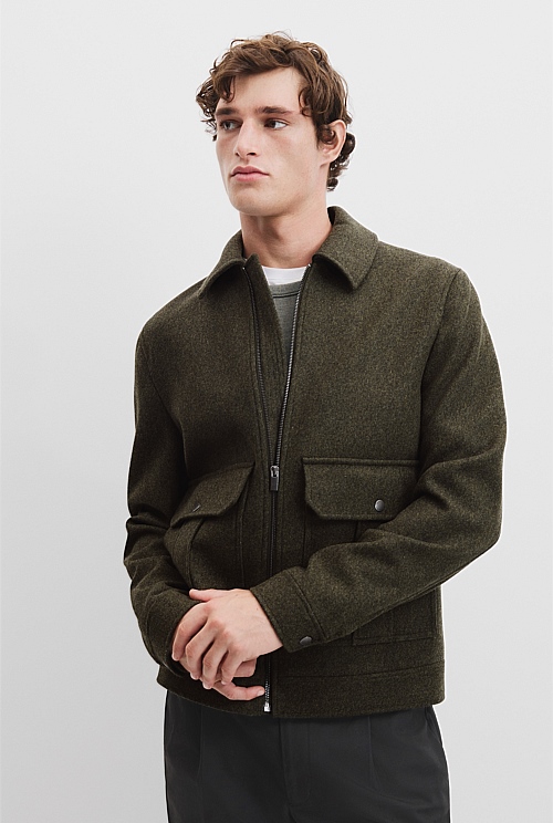 Forest Recycled Wool Blend Zip Through Jacket - Jackets & Coats ...