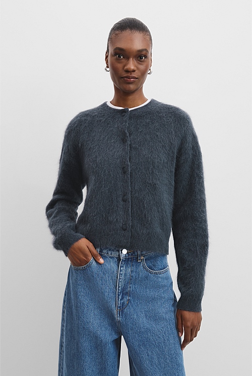 Carbon High Pile Knit Cardigan - Knitwear | Country Road