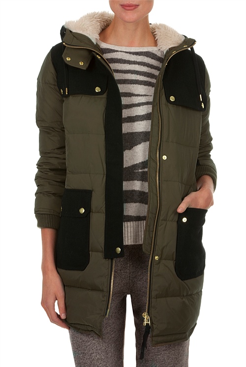 Olive Spliced Padded Parka - Jackets & Coats | Country Road