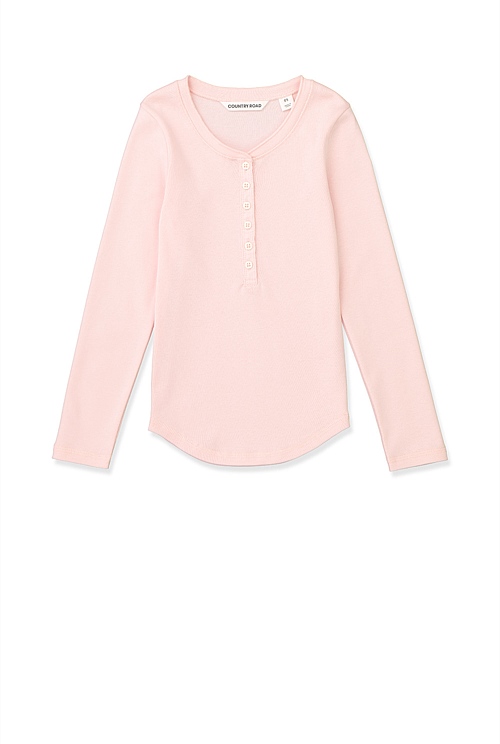 Pale Pink Solid Rib Henley - T-Shirts | Country Road
