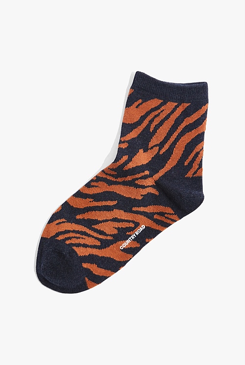 Navy Zebra Quarter Crew Sock - Socks & Tights | Country Road