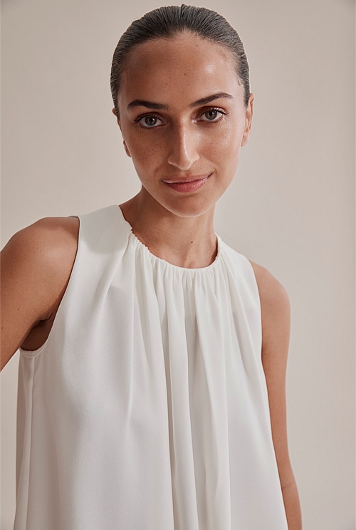 Antique White Gathered Neck Shell Top - Shirts | Country Road