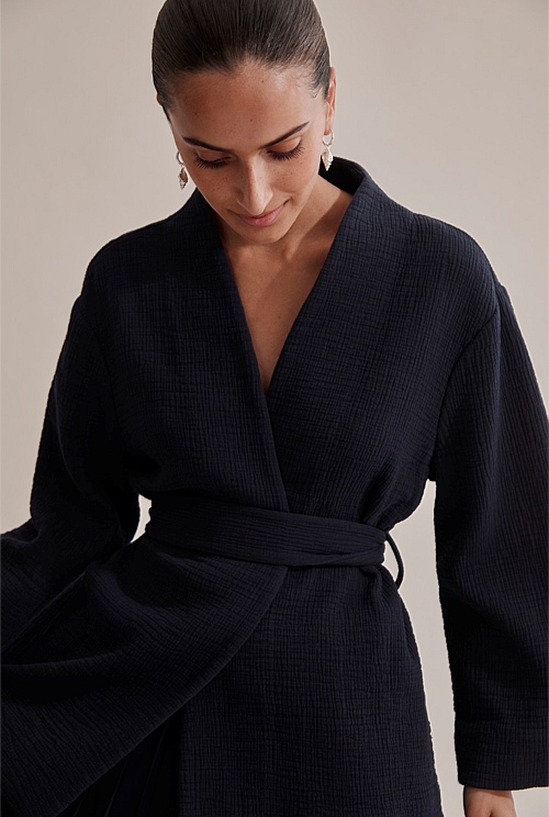 Navy Textured Wrap Jacket - Jackets & Coats | Country Road