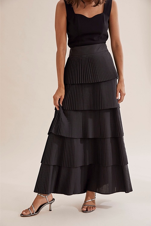 Black Tiered Midi Skirt - Skirts | Country Road