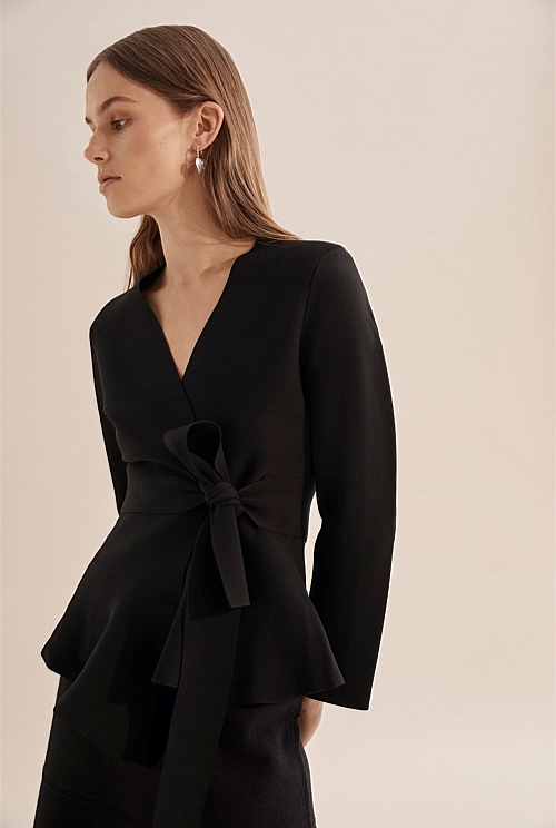 Black Compact Knit Asymmetric Jacket - Jackets & Coats | Country Road