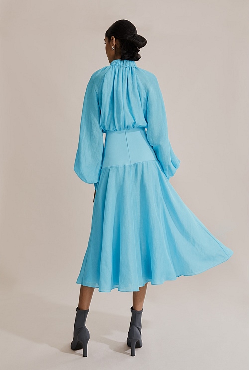 Opal Blue Basque Detail Dress - Dresses | Country Road