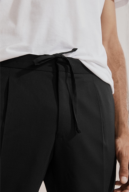 Black Washable Wool Drawcord Pant - Pants | Country Road