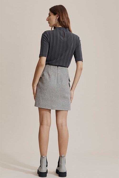 Charcoal Button Back Rib Top - Natural Fibres | Country Road