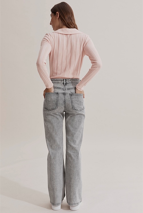 Smokey Pink Collared Rib Top - Natural Fibres | Country Road
